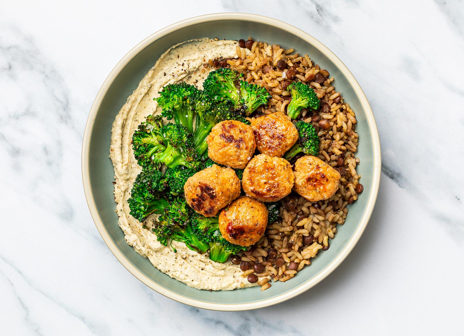 Eggplant Veggie Ball + Hummus Power Bowl | Hungryroot