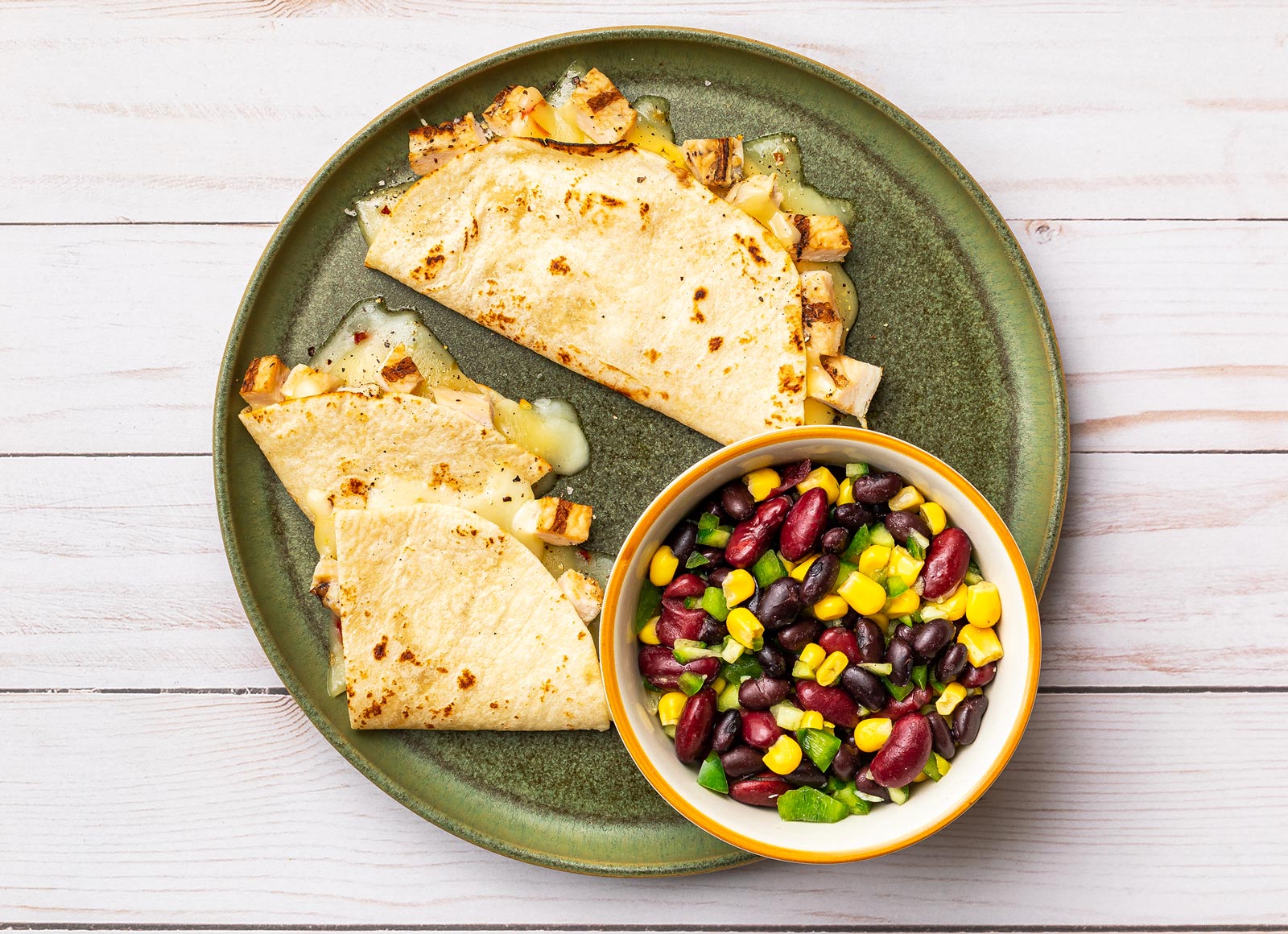 Chicken Quesadilla with Black Bean Salad | Hungryroot