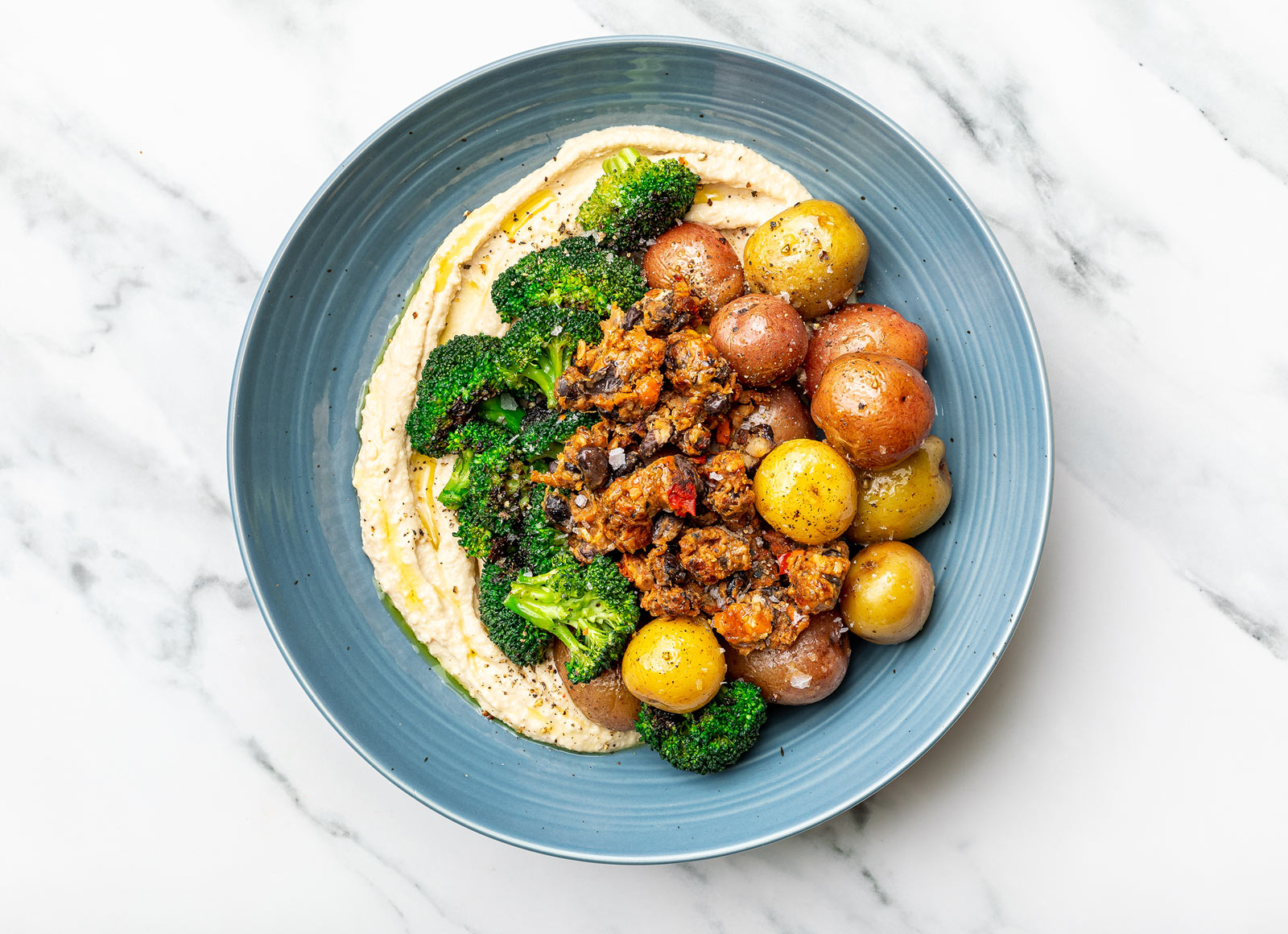 Garlicky Hummus Black Bean Burger Bowl | Hungryroot
