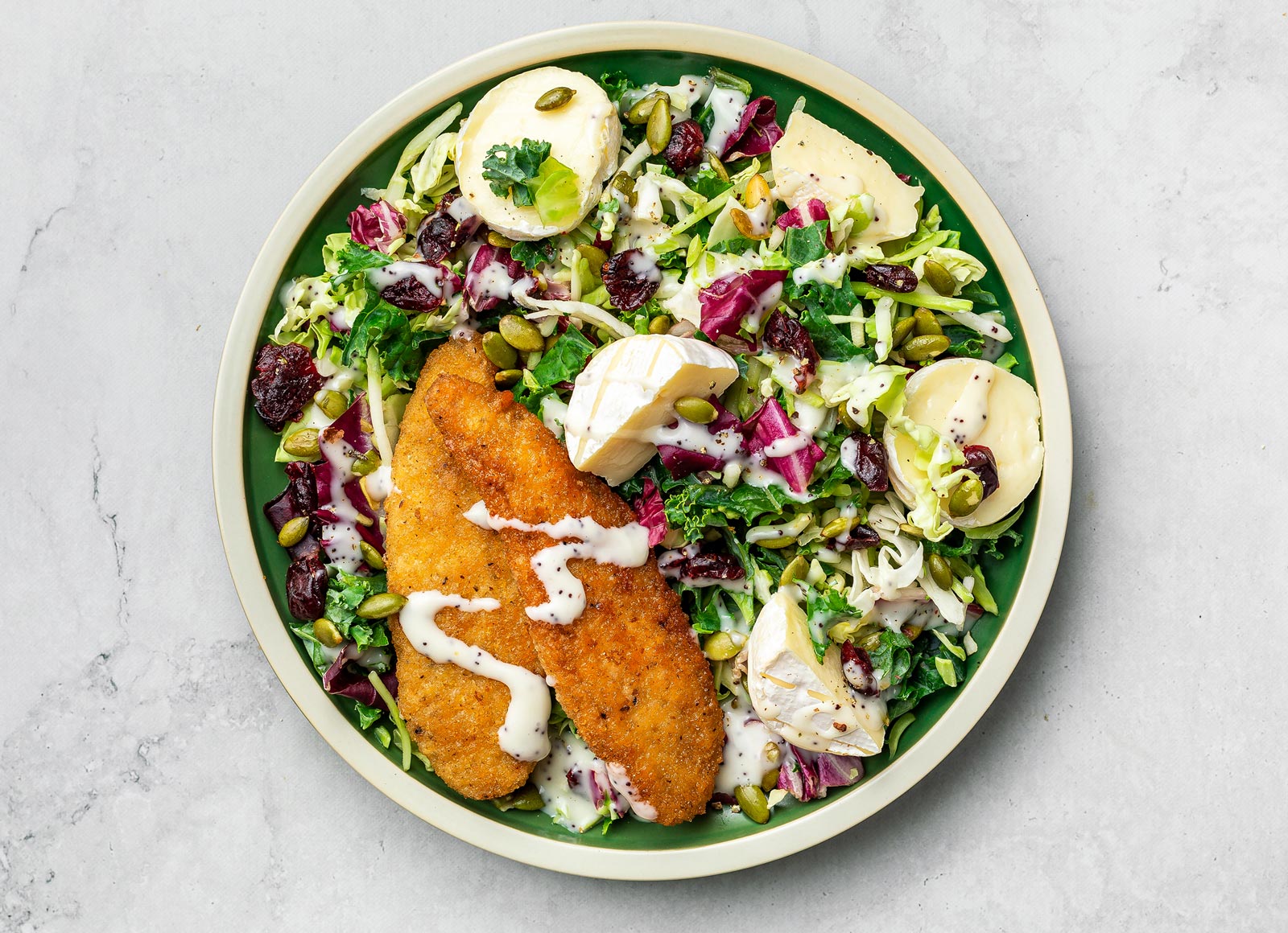 Sweet Kale Salad with Crispy "Chicken" + Brie | Hungryroot