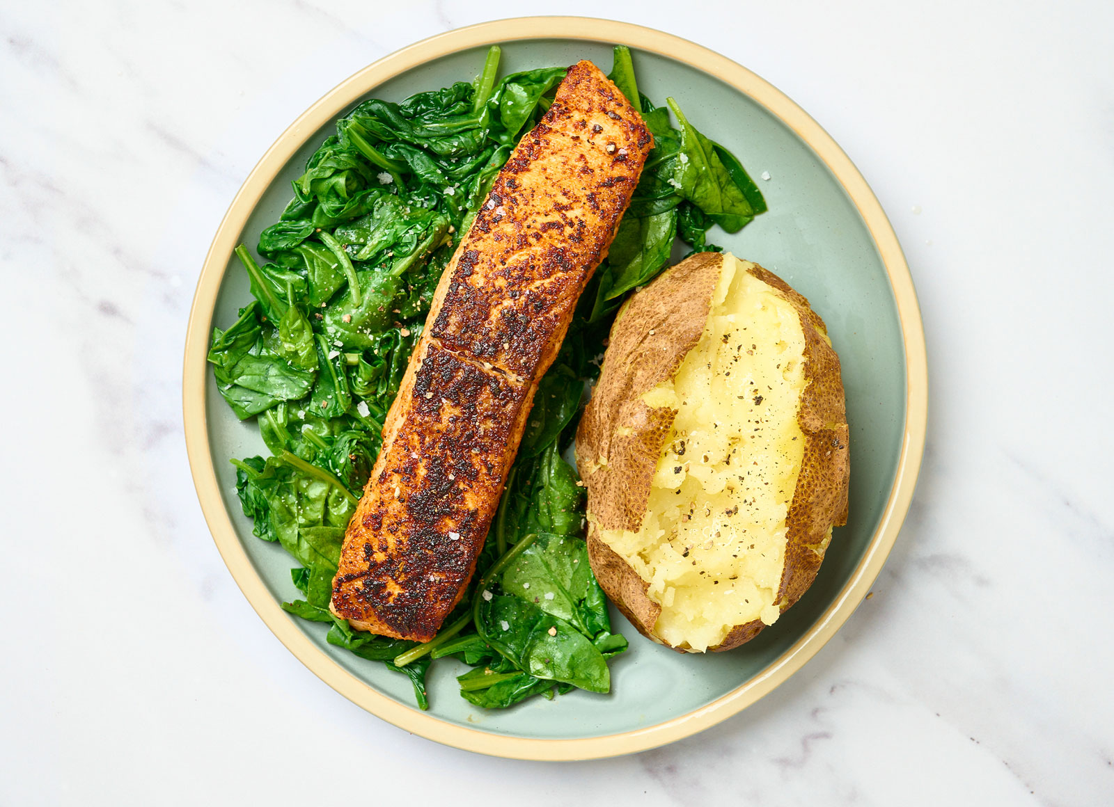 Blackened Salmon, Potato + Spinach | Hungryroot