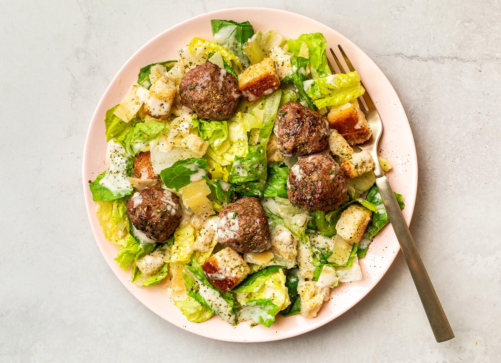 Caesar Salad with Simple Lamb Meatballs | Hungryroot