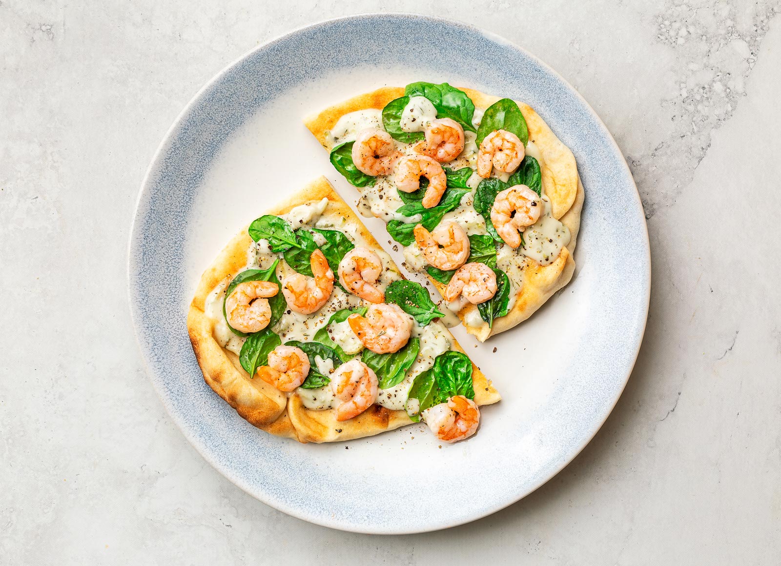 Mediterranean Inspired Shrimp Flatbread | Hungryroot