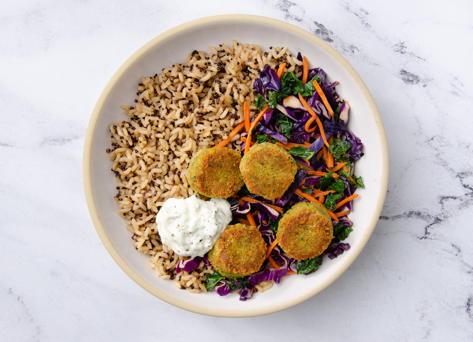 Tzatziki + Zesty Falafel Rainbow Rice Bowl | Hungryroot