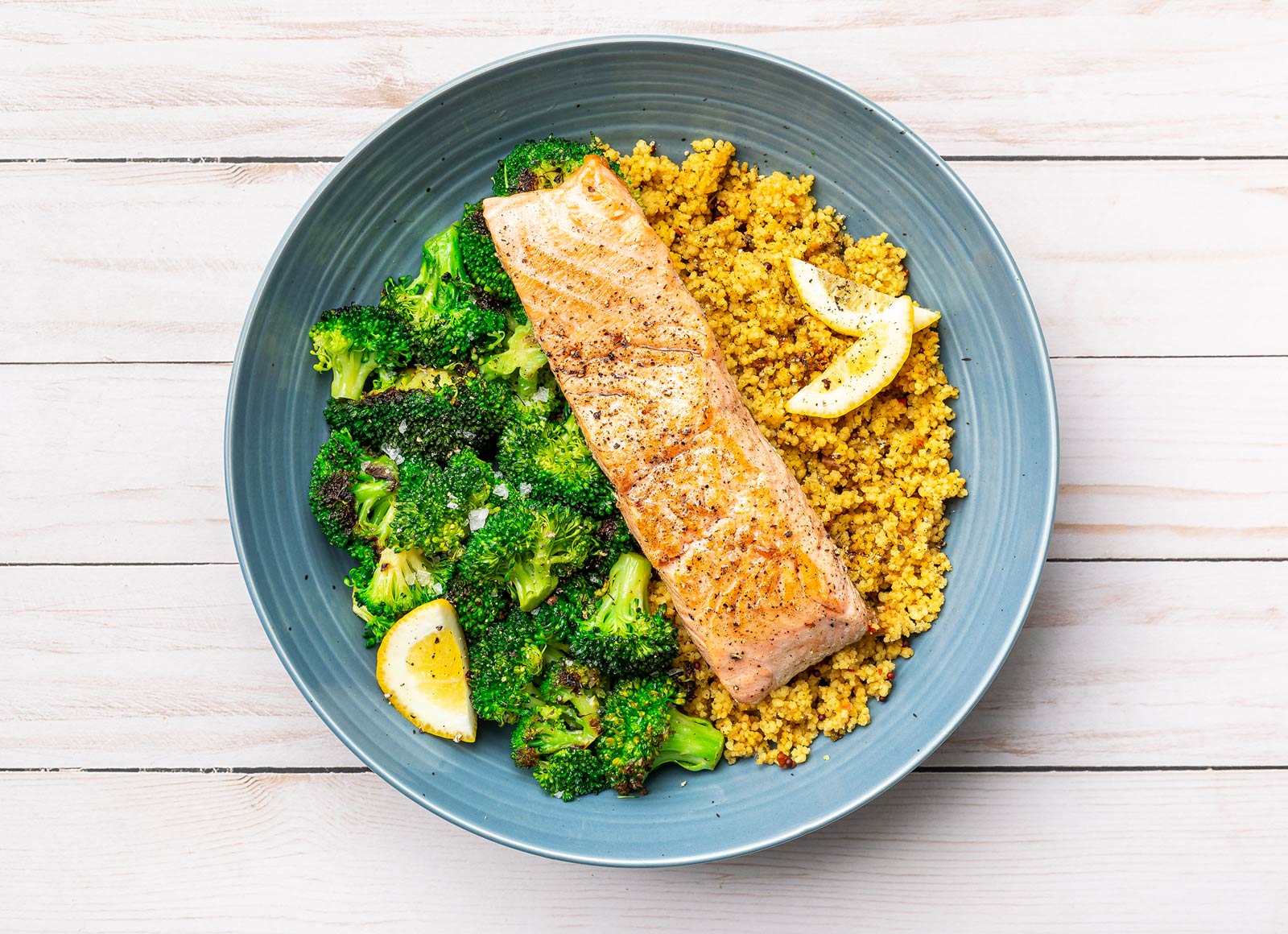 Lemony Salmon + Broccoli Couscous | Hungryroot