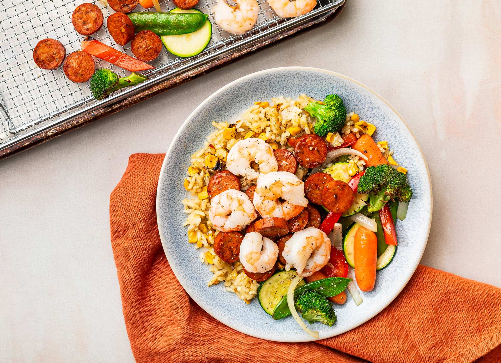 Air Fryer Shrimp + Andouille Sausage with Rice | Hungryroot