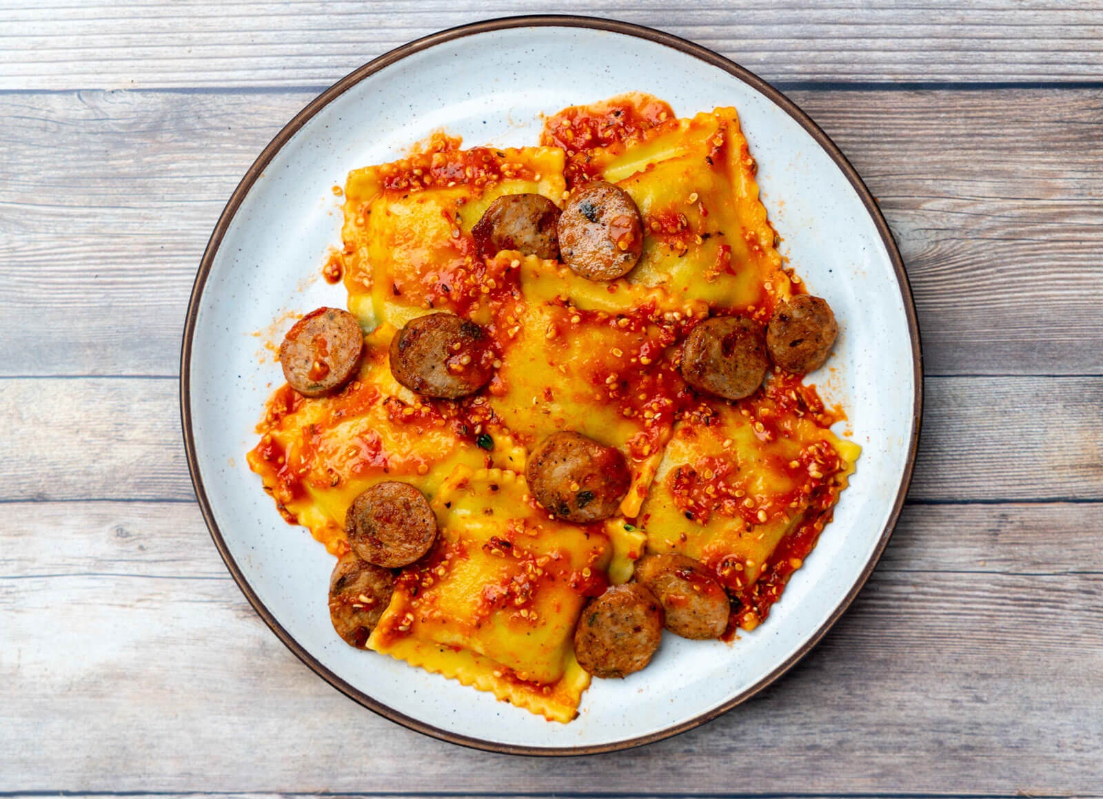 Red-Sauce Ravioli with Italian Chicken Sausage | Hungryroot