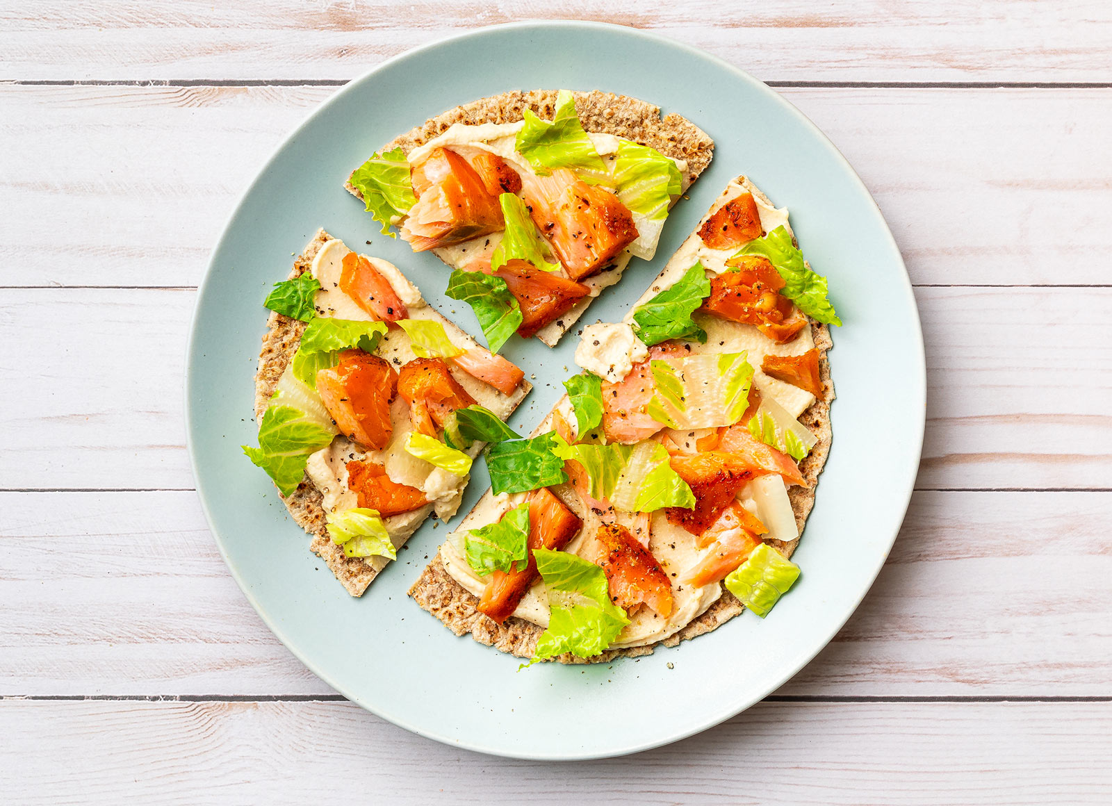 Lemony Hummus + Blackened Salmon Flatbread | Hungryroot